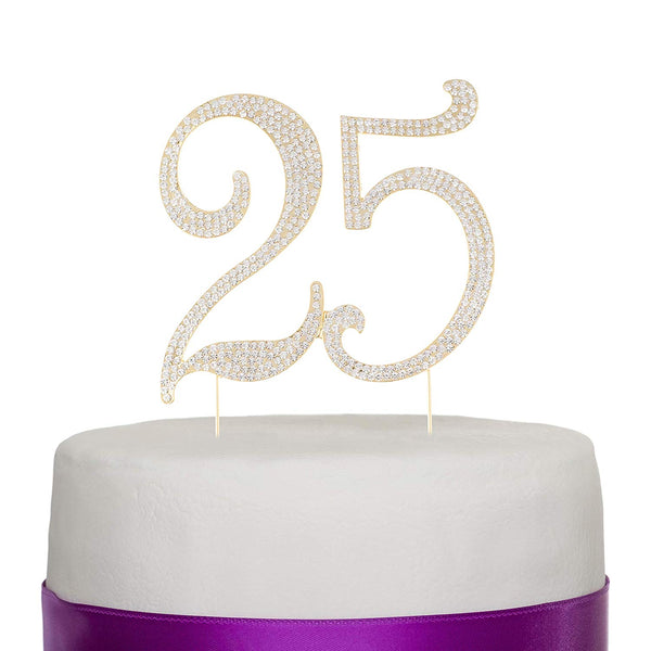 25 Cake Topper - Gold Crystal Rhinestone Metal Number Decoration - Ella ...